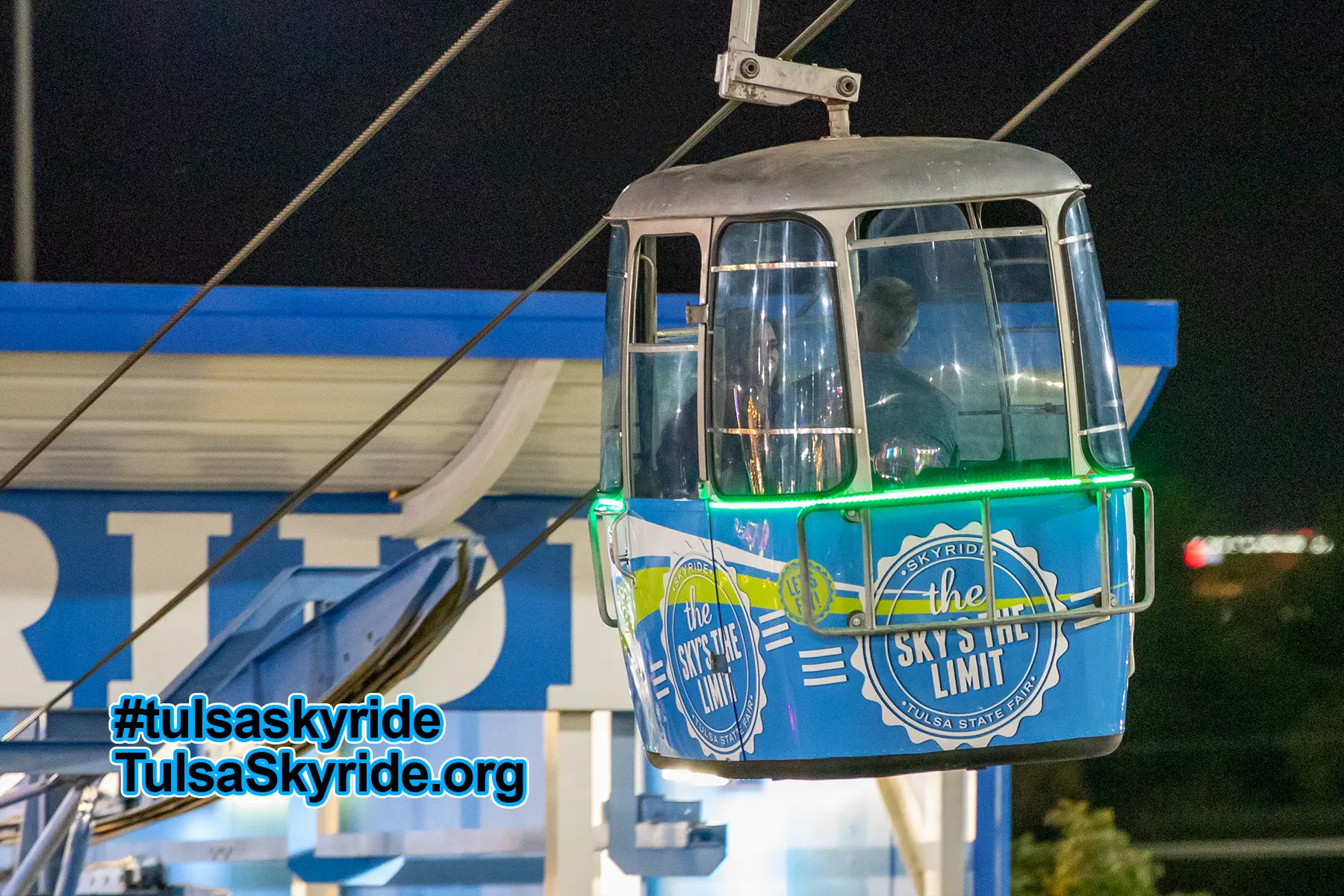 Tulsa Skyride at night: lights of BOk tower are in the distance on the right. – Tulsa Skyride